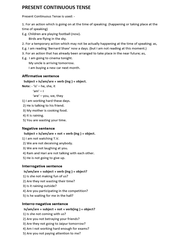 2 Tense Continuous | PDF | Verb | Grammar