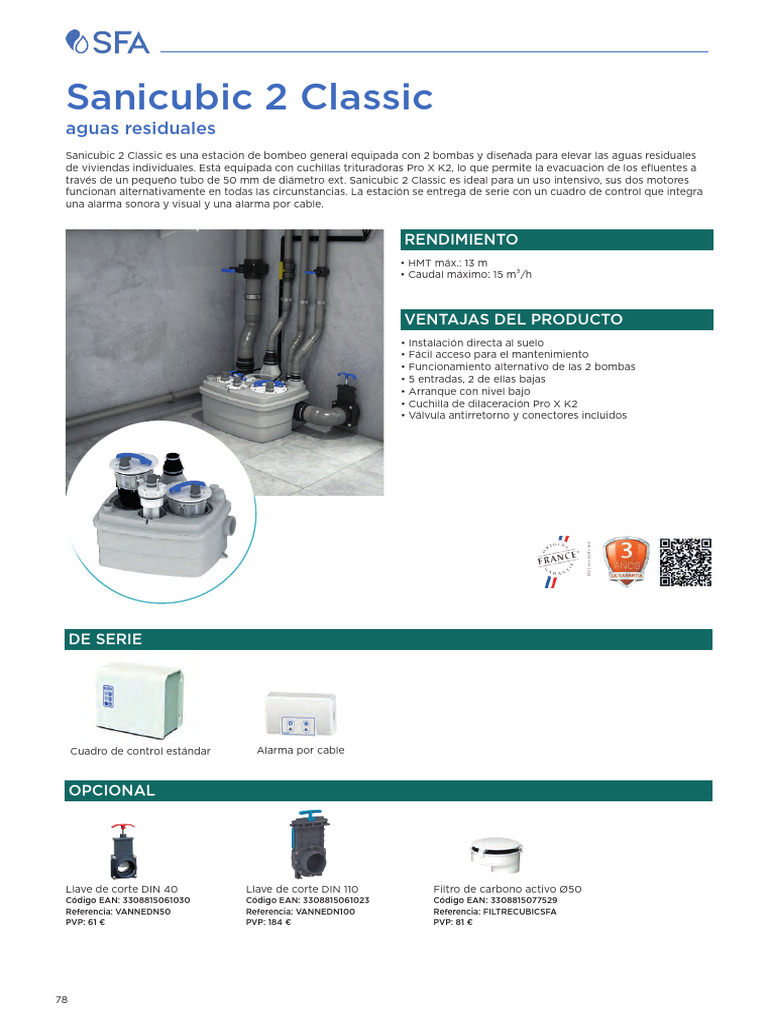 Estacion Bombeo Sanicubic2classic Ficha Tecnica | Descargar gratis PDF | Gasolinera | Bomba