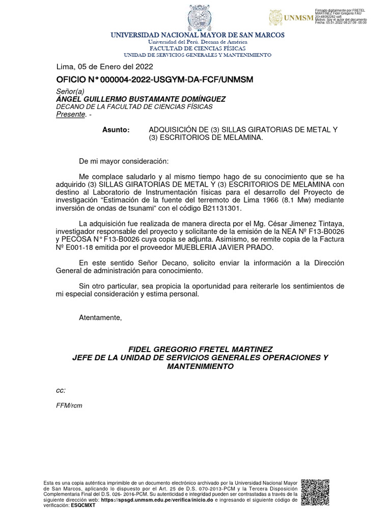 Oficio 000004 2022 Usgym Da FCF | PDF