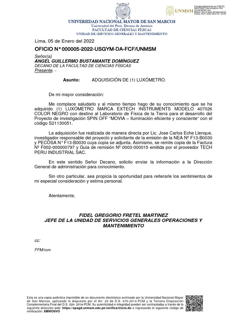 Oficio 000005 2022 Usgym Da FCF | PDF