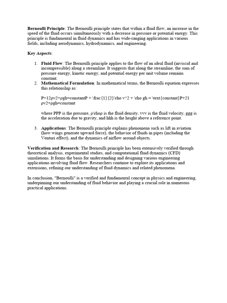 Introduction To Bernoulli Principle | PDF