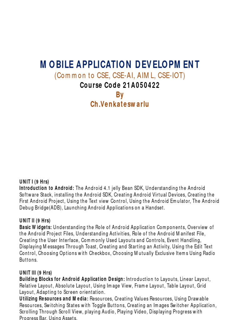 Android Dev Course for CSE Students | PDF | Android (Operating System) | Computer Science