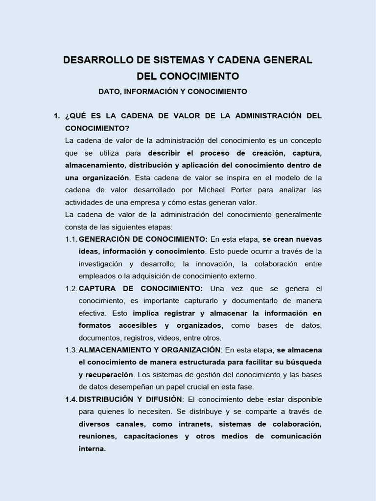 Cadena de Valor de La Administración Del Conocimiento | Descargar gratis PDF | Conocimiento ...