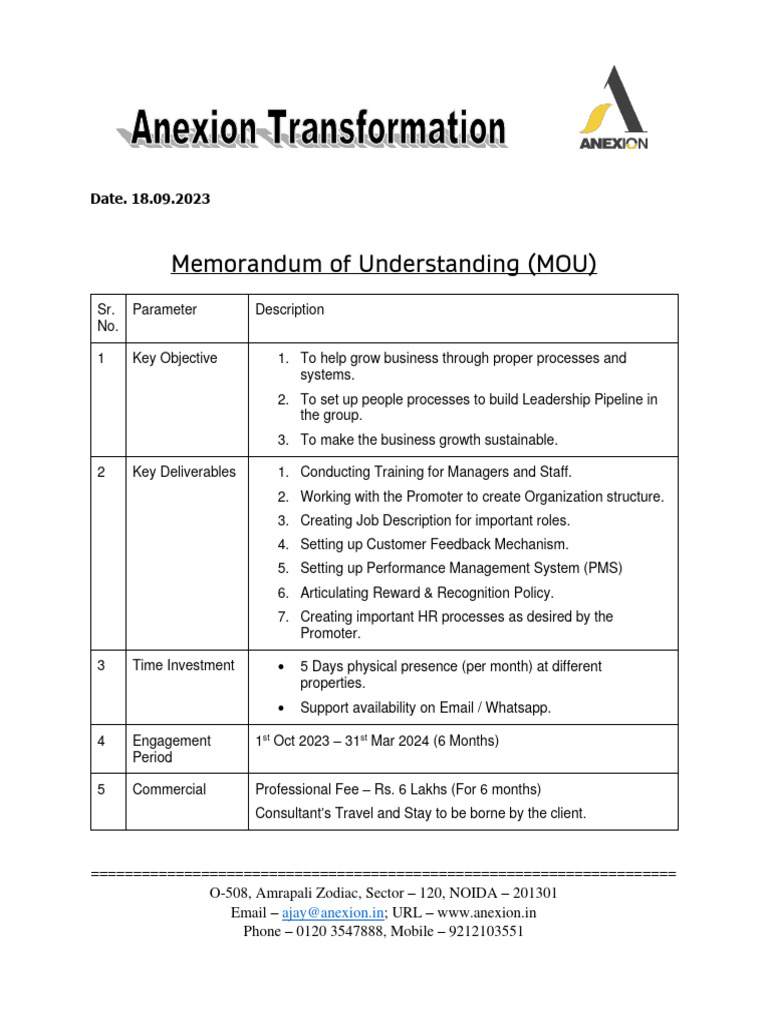 Anexion Transformation: Memorandum of Understanding (MOU) | PDF ...