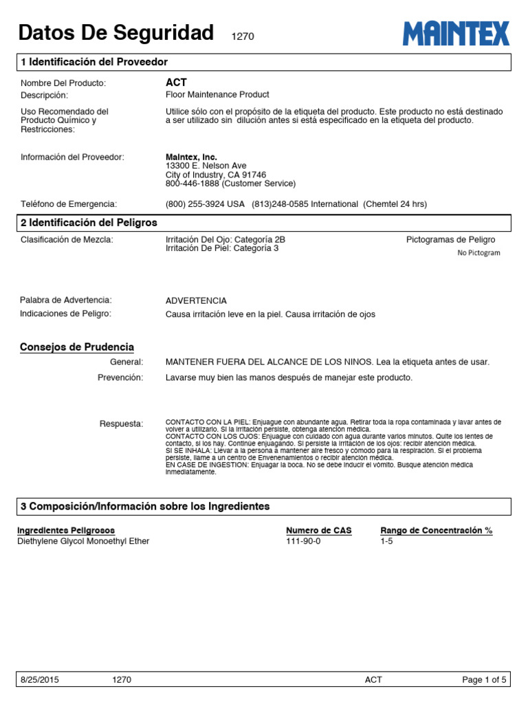 Sds Spanish Act 1270 | PDF | Agua | Amoníaco