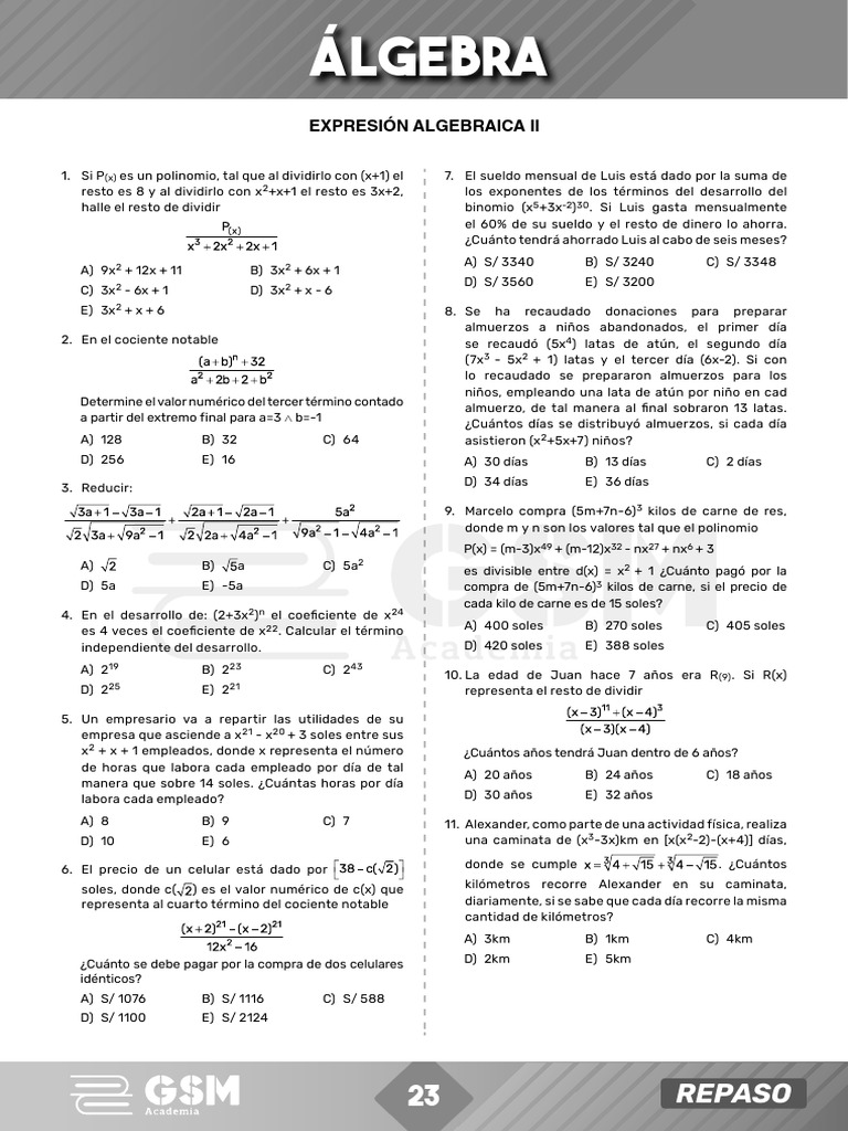 Repaso Algebra Tema 2 | PDF | Matemáticas | Aritmética