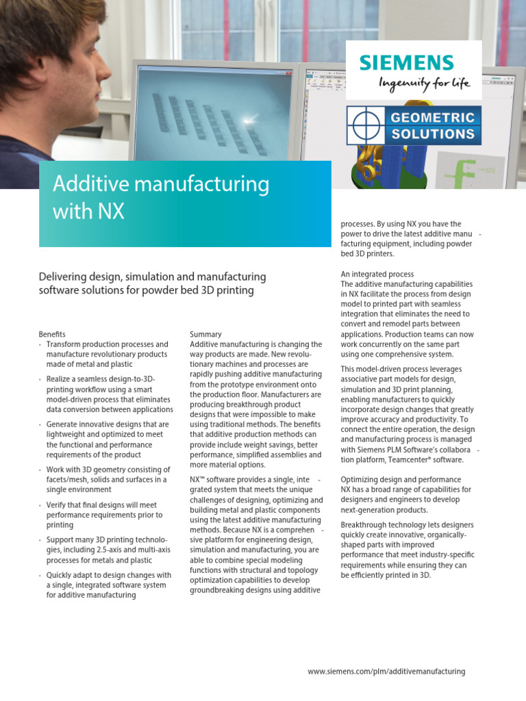 GEOPLM Siemens PLM Additive Manufacturing With NX | PDF | 3 D Printing | Product Lifecycle