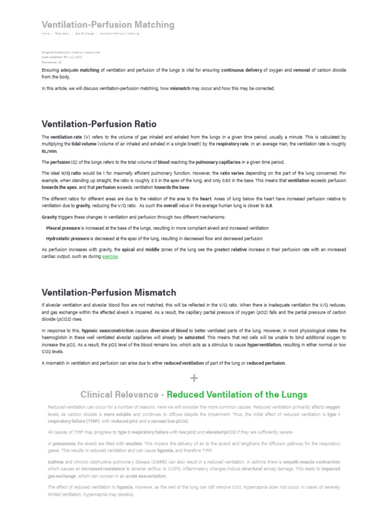 Ventilation-Perfusion - Ratio - Mismatch - TeachMePhysiology | PDF | Breathing | Lung