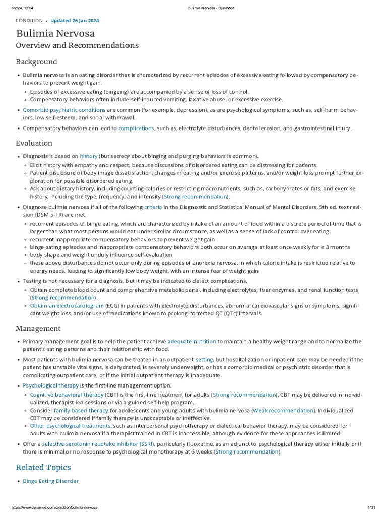 Bulimia Nervosa - DynaMed | PDF | Teaching Methods & Materials
