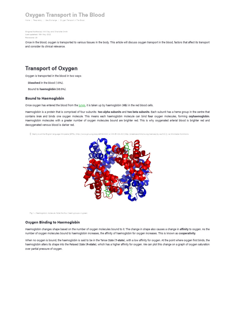 Oxygen Transport and the Bohr Shift | PDF | Hemoglobin | Blood