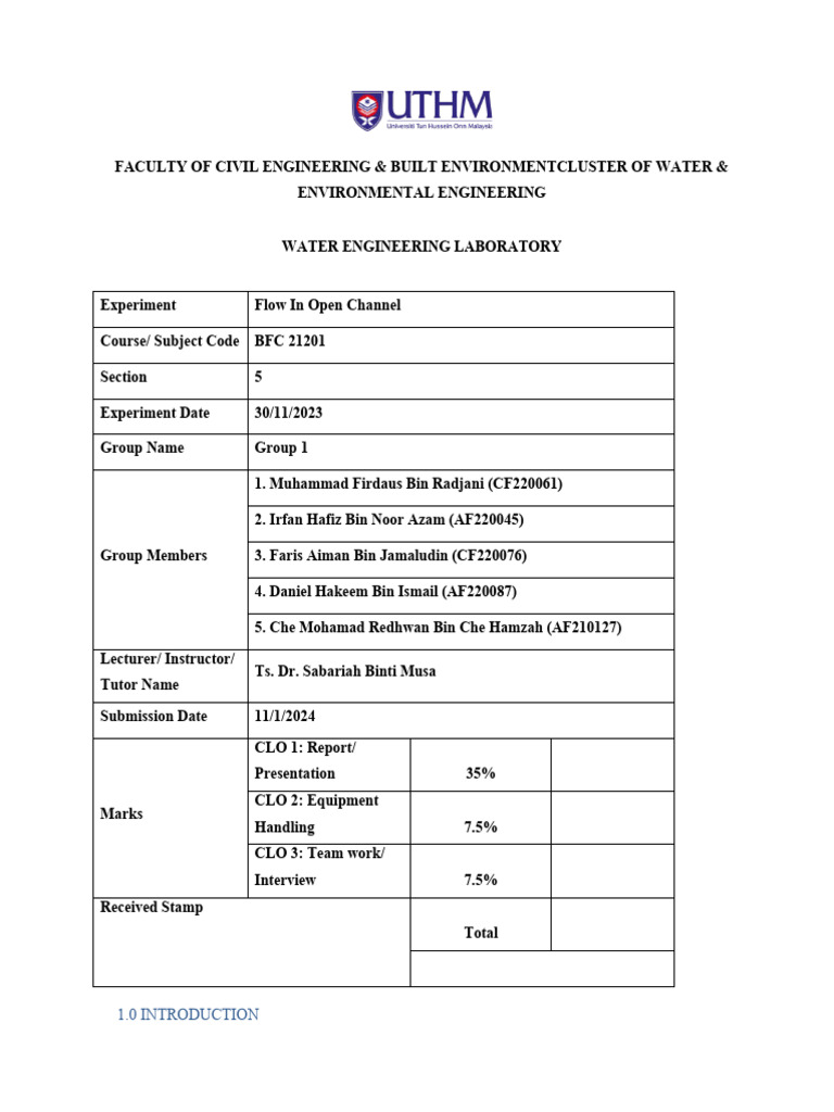 Lab Hydro Flow | PDF | Mechanical Engineering | Dynamics (Mechanics)