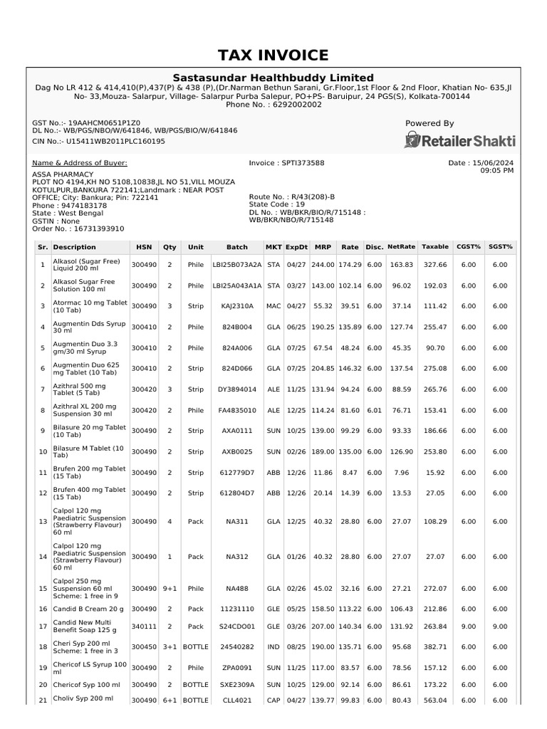 Rs Invoice Doc1719047190348387 | PDF | Pharmacology | Pharmaceutical ...