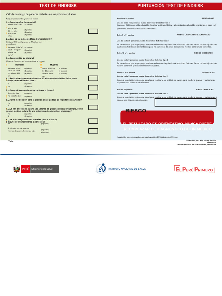 Test de Riesgo de Diabetes Findrisc | PDF | Diabetes | Medicina CLINICA
