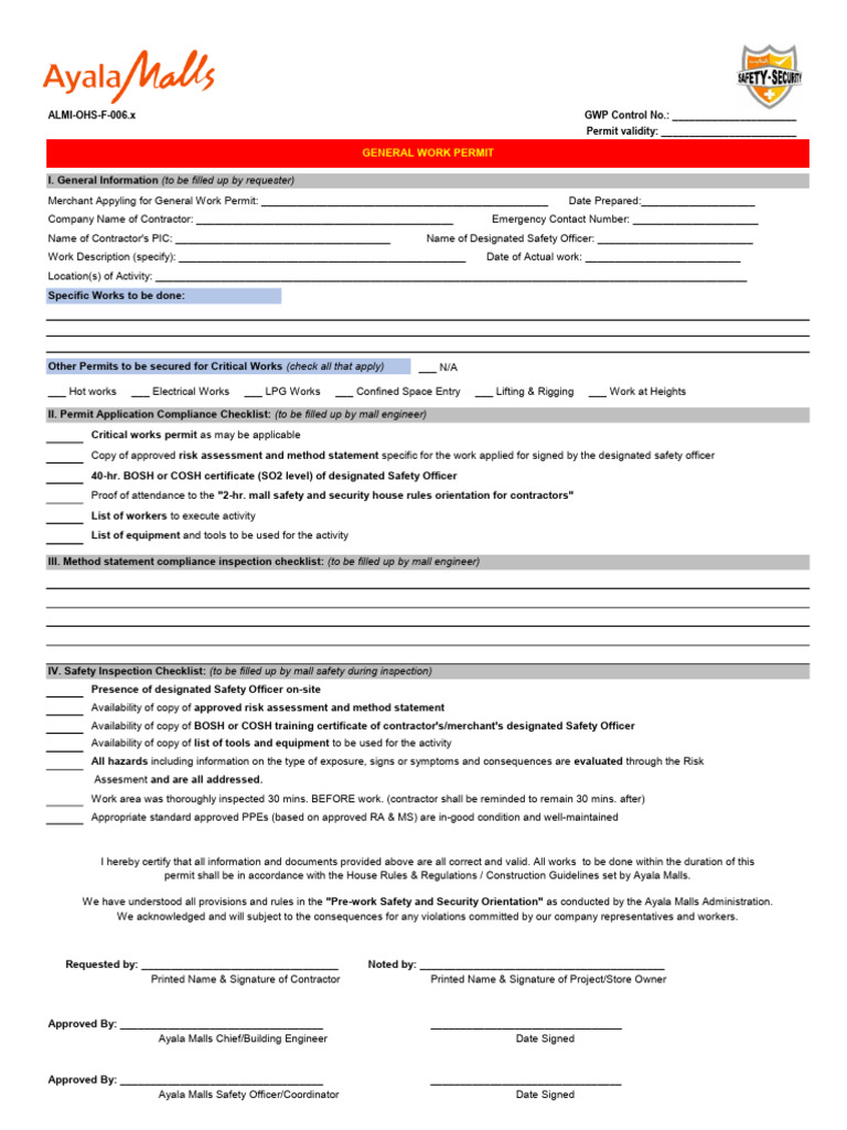 General Work Permits | PDF | Occupational Safety And Health | Safety