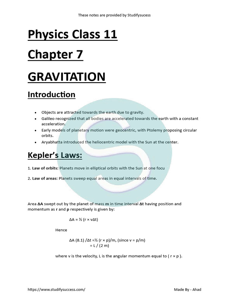 Class 11 Physics ch-7 Notes | PDF | Orbit | Newton's Law Of Universal ...