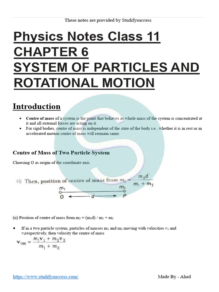 Class 11 Physics ch-6 Notes | PDF | Rotation Around A Fixed Axis | Torque