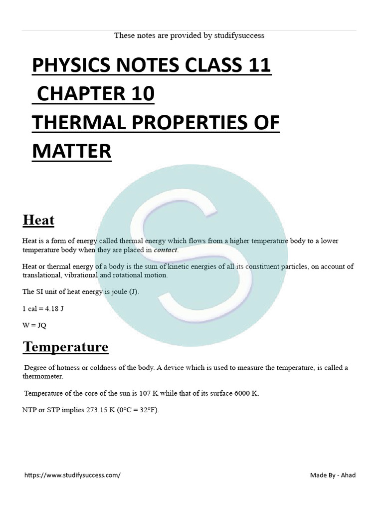 Class 11 Physics ch-10 Notes | PDF | Temperature | Heat