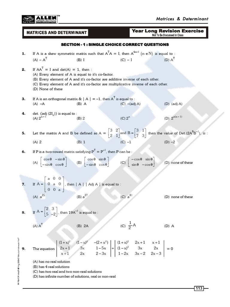 Matrices and Determinants | PDF | Matrix (Mathematics) | Determinant