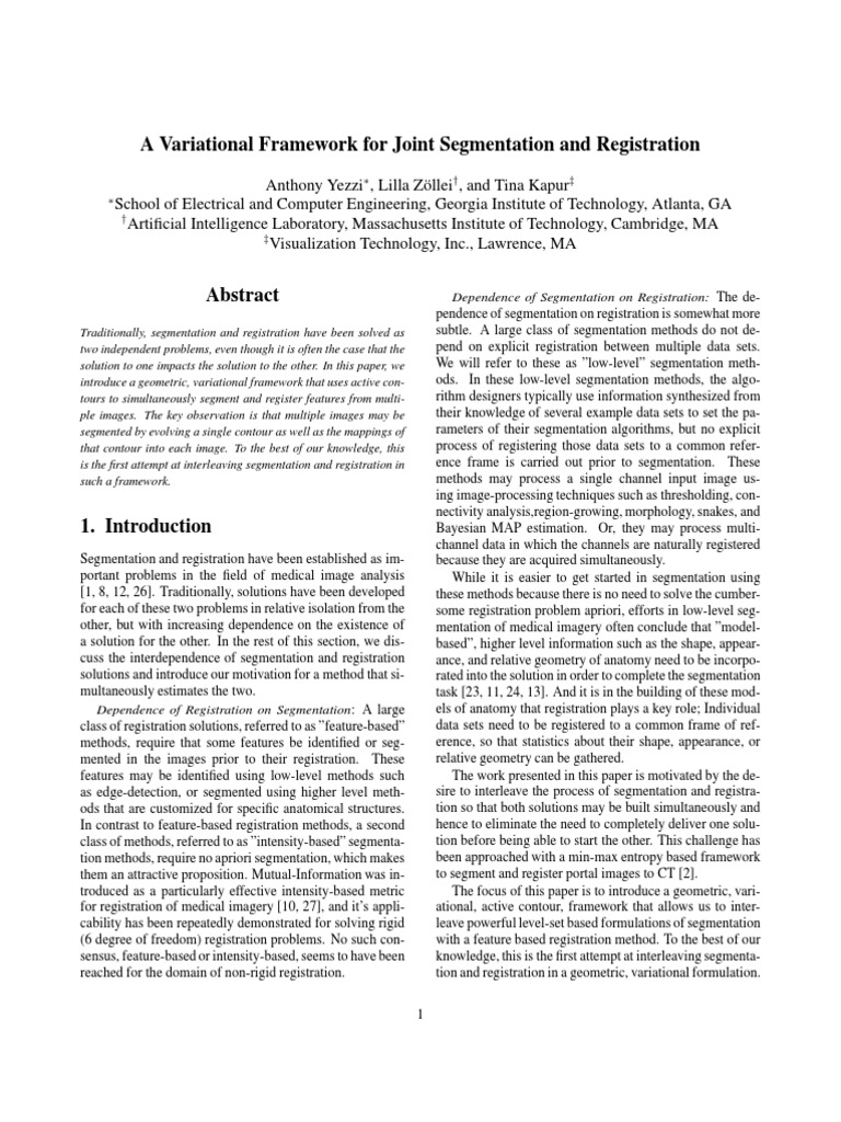 A Variational Framework For Joint Segmentation and Registration | PDF | Image Segmentation | Ct Scan