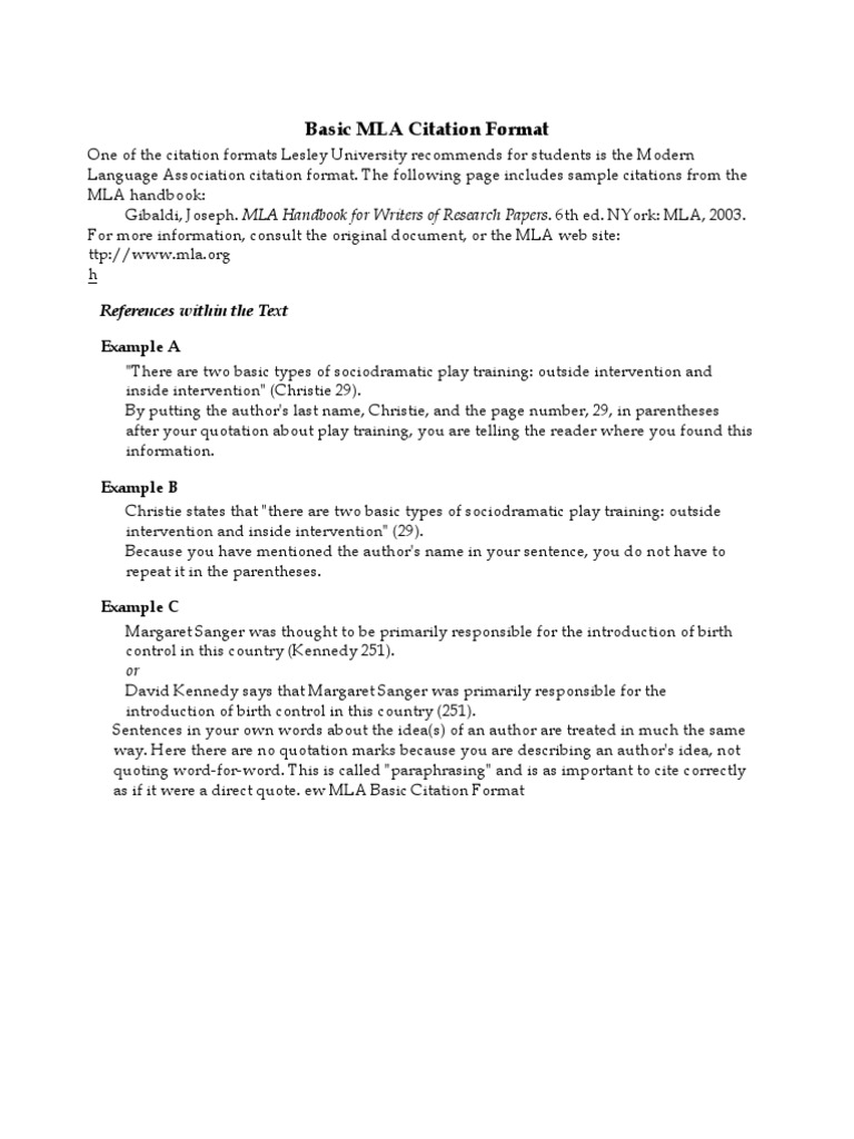 Basic MLA Citation Format: References Within The Text | Download Free ...