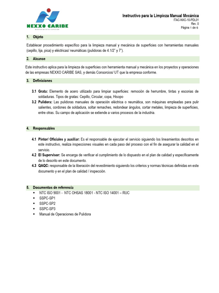 ITAC-NXC-10-PDL10 Limpieza Manual Mecanica | PDF | Herramientas | Cambiar