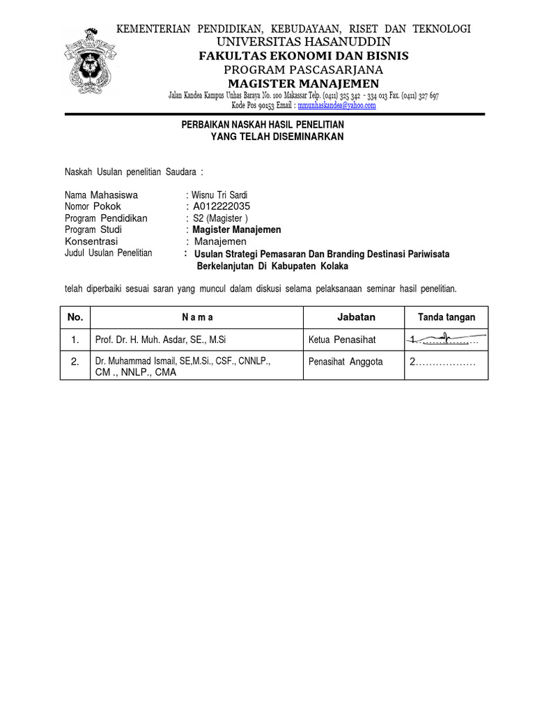 Form Perbaikan Seminar (1) - 1 | PDF