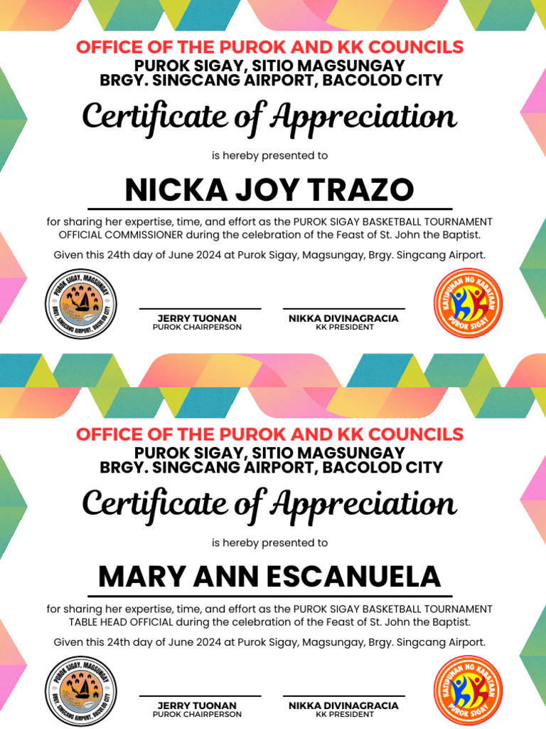 Certificate of Appreciation for Basketball Officials | PDF