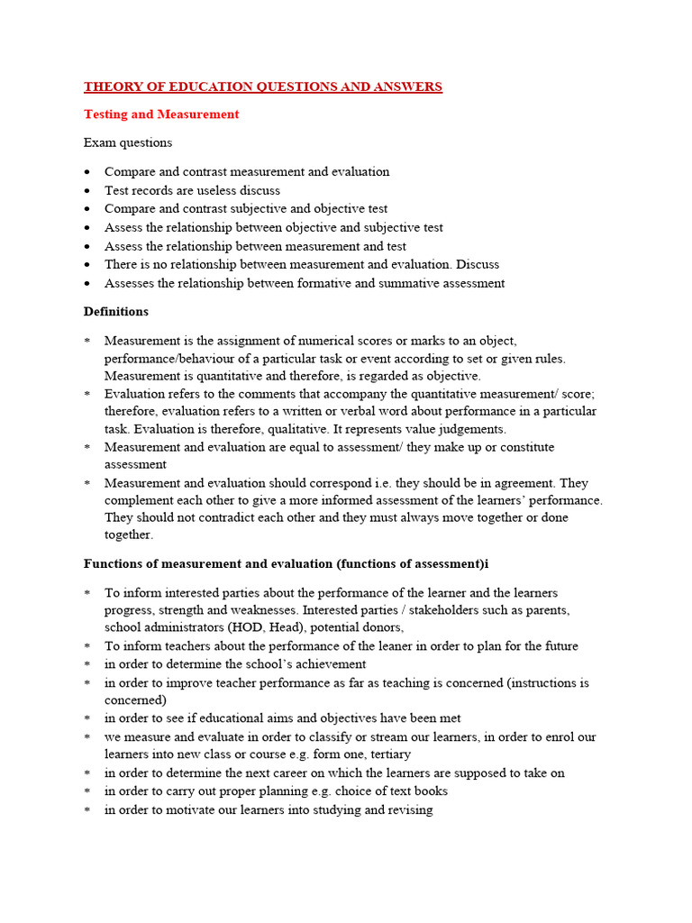 TOE Question and Answer - Copy | PDF | Educational Assessment | Teachers