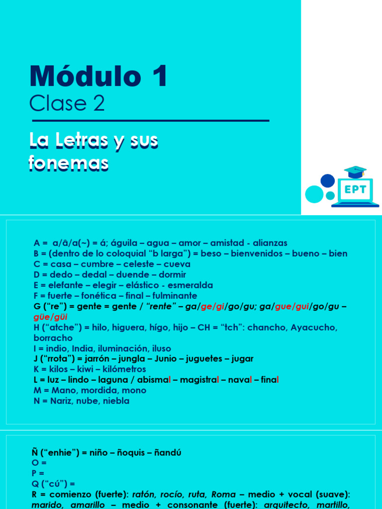 M1 - Clase 2 - LAS LETRAS Y SUS FONEMAS | PDF | Estudios de idiomas ...