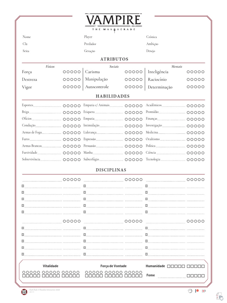 Vampiro A Máscara V5 Ficha Automática | PDF