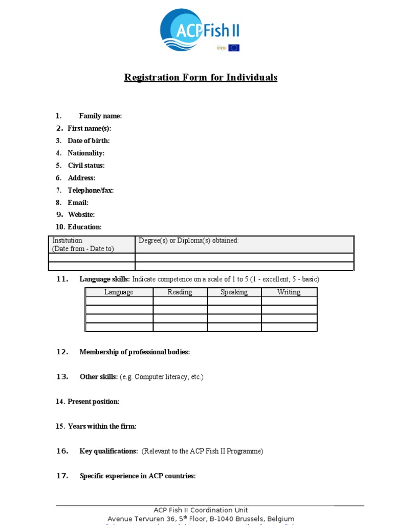 Individual Registration Form Template | PDF
