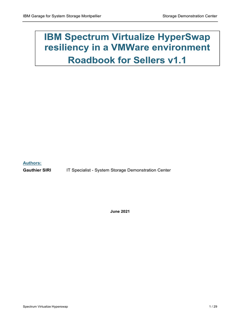 Spectrum Virtualize Hyperswap Resiliency in VMWare Environment Roadbook For Sellers-V1.1 | PDF ...