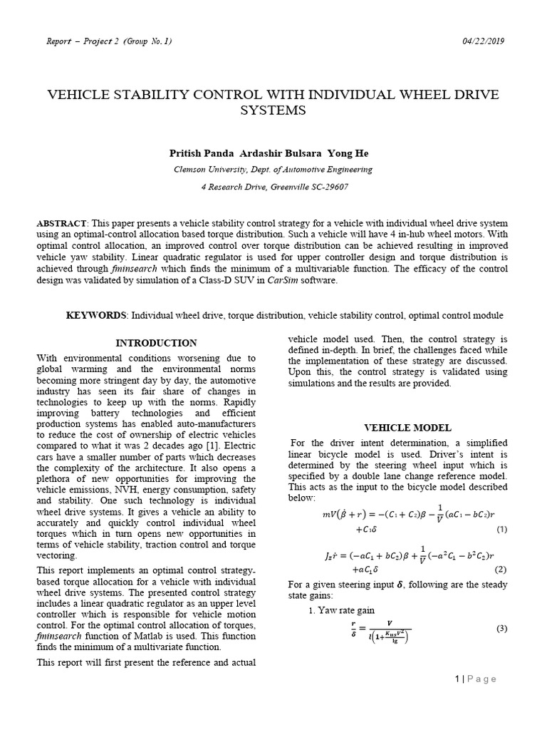 VEHICLE STABILITY CONTROL WITH INDIVIDUAL WHEEL DRIVE | Download Free ...