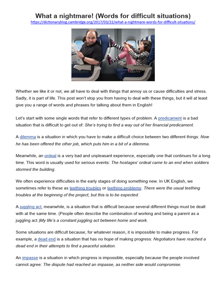 Words For Difficult Situations | PDF | Linguistics