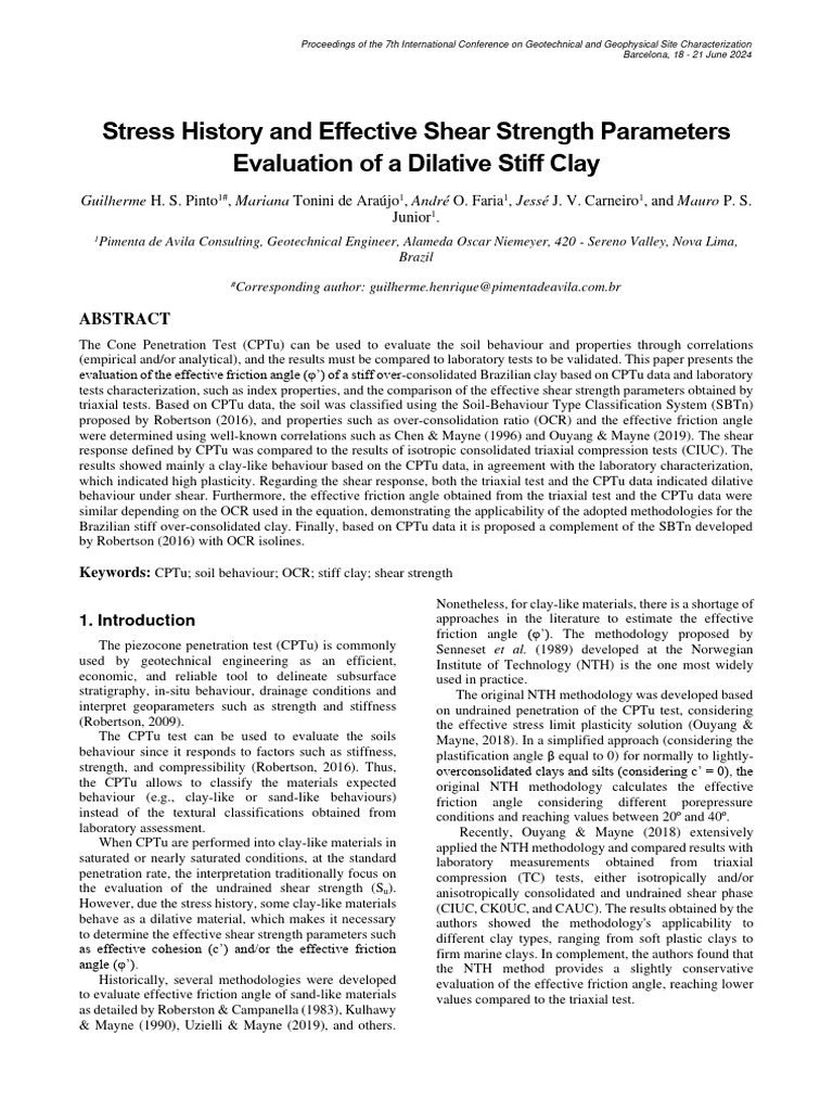 Stress History and Effective Shear Strength Parameters Evaluation of A ...