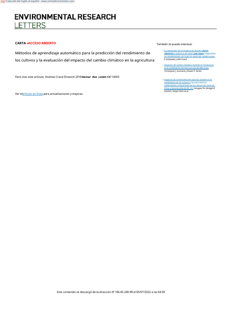 Machine Learning Methods For Crop Yield Prediction and Climate - En.es ...