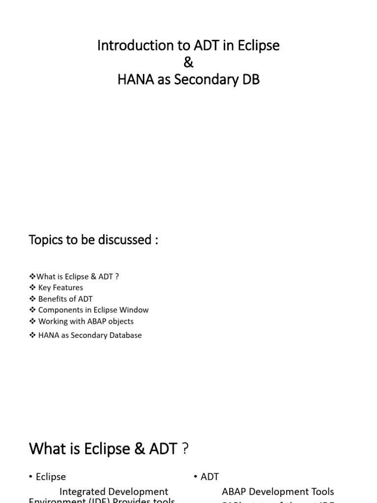 Introduction To Adt In Eclipse For Abap Development Intro Presentation Pdf Eclipse Software