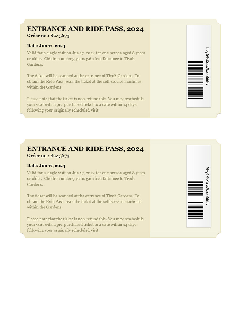 Tivoli Gardens Entrance & Ride Pass 2024 | PDF