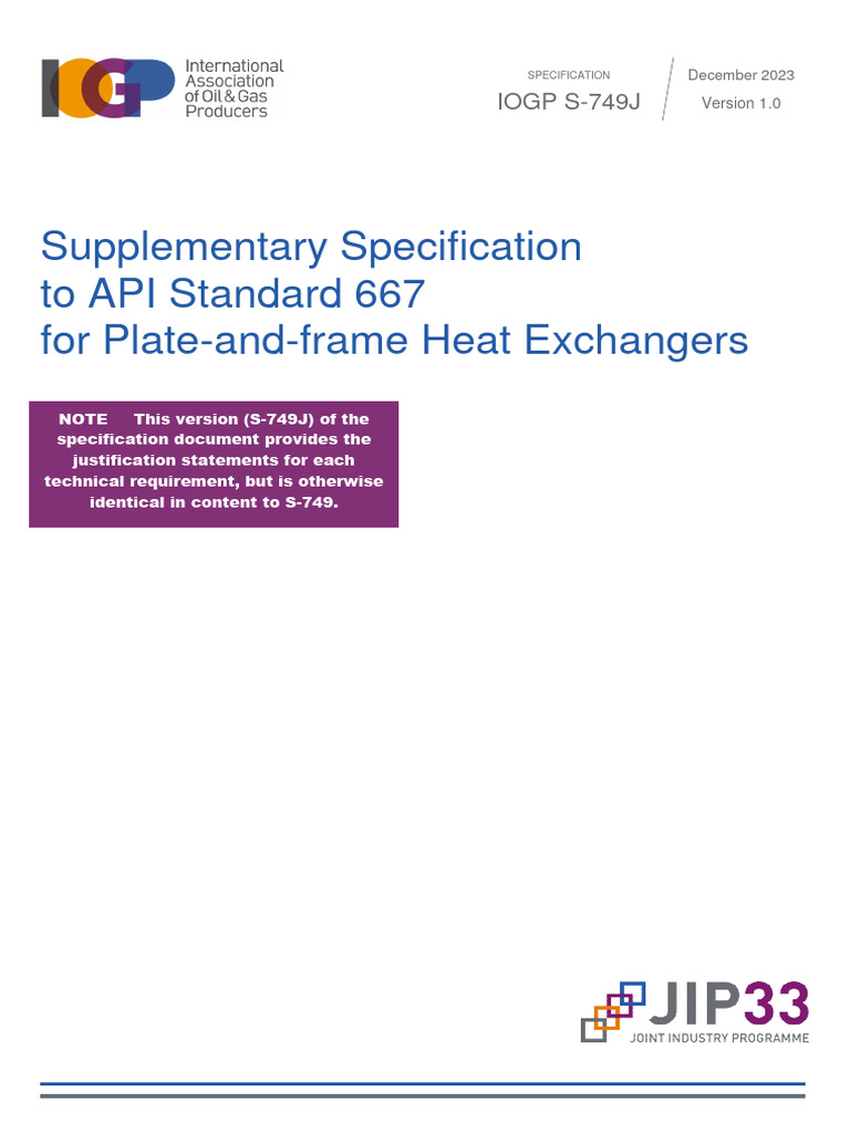 Supplementary Spec To API Standard 667 For Plate and Frame Heat ...