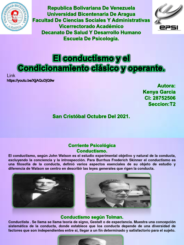 Corriente Psicologica Del Conductismo, Condicionamiento Clasico y ...