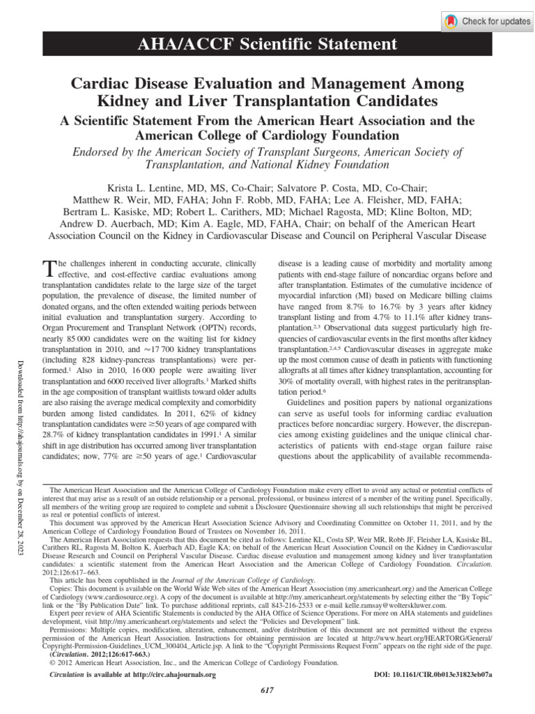 Lentine Et Al 2012 Cardiac Disease Evaluation and Management Among ...