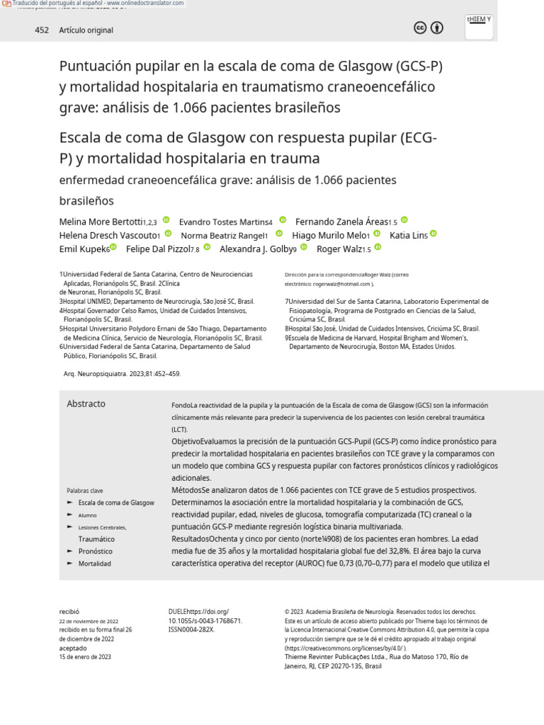 Glasgow Coma Scale Pupil Score GCS-P and the Hospi.pt.Es | Descargar ...