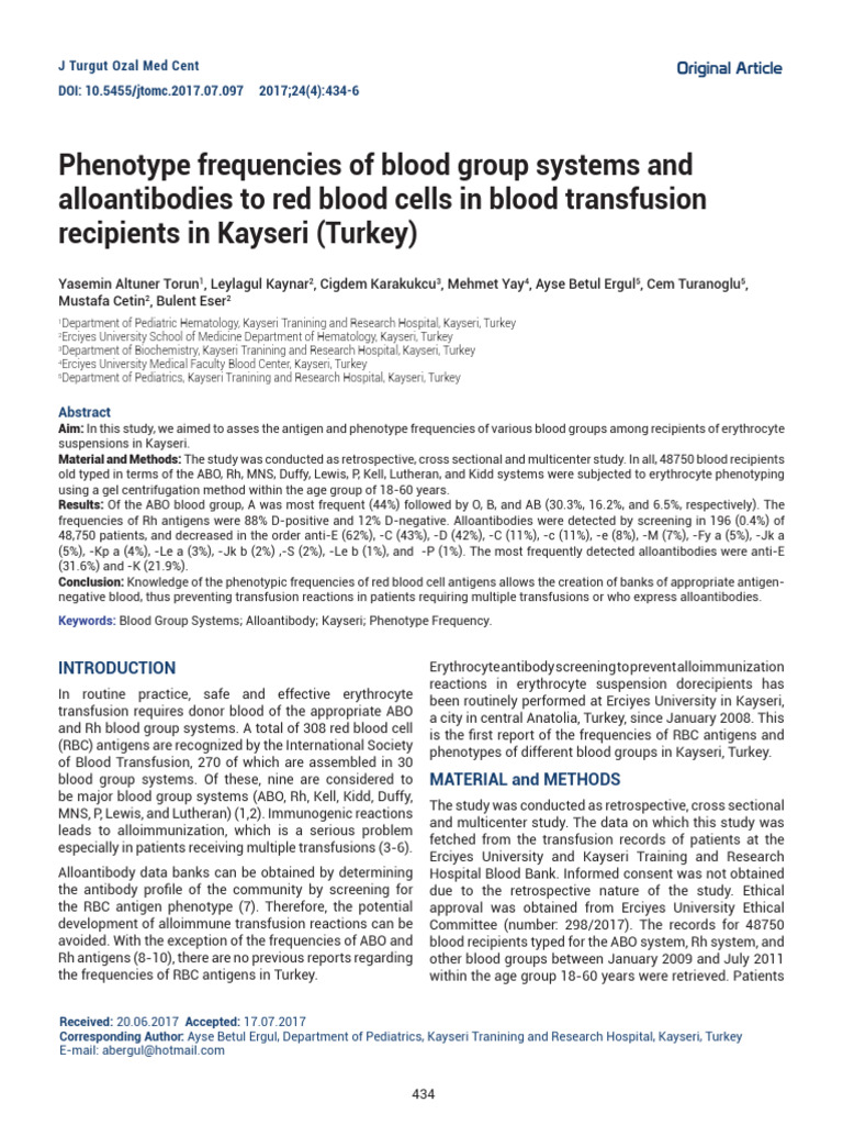 Phenotype Frequencies of Blood Group Systems and Alloantibodies To Red ...