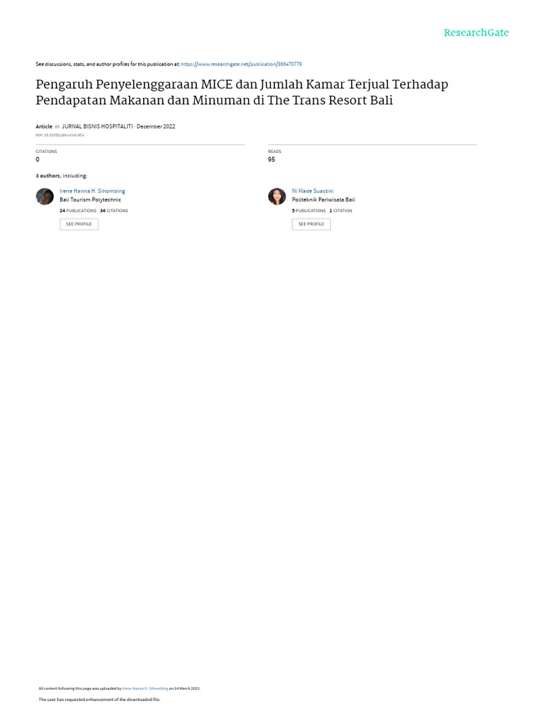 JURNAL Pengaruh Penyelenggaraan MICE Dan Jumlah Kamar Terjual Terhadap ...