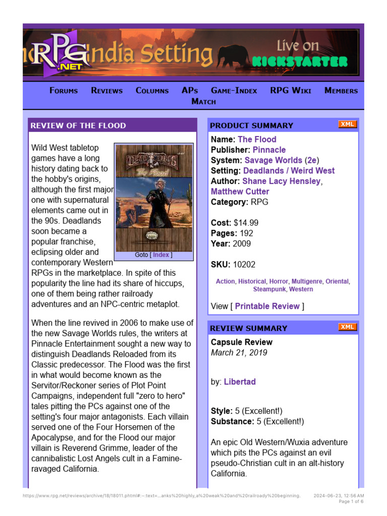 Review of The Flood - RPGnet RPG Game Index | PDF | Role Playing Video ...