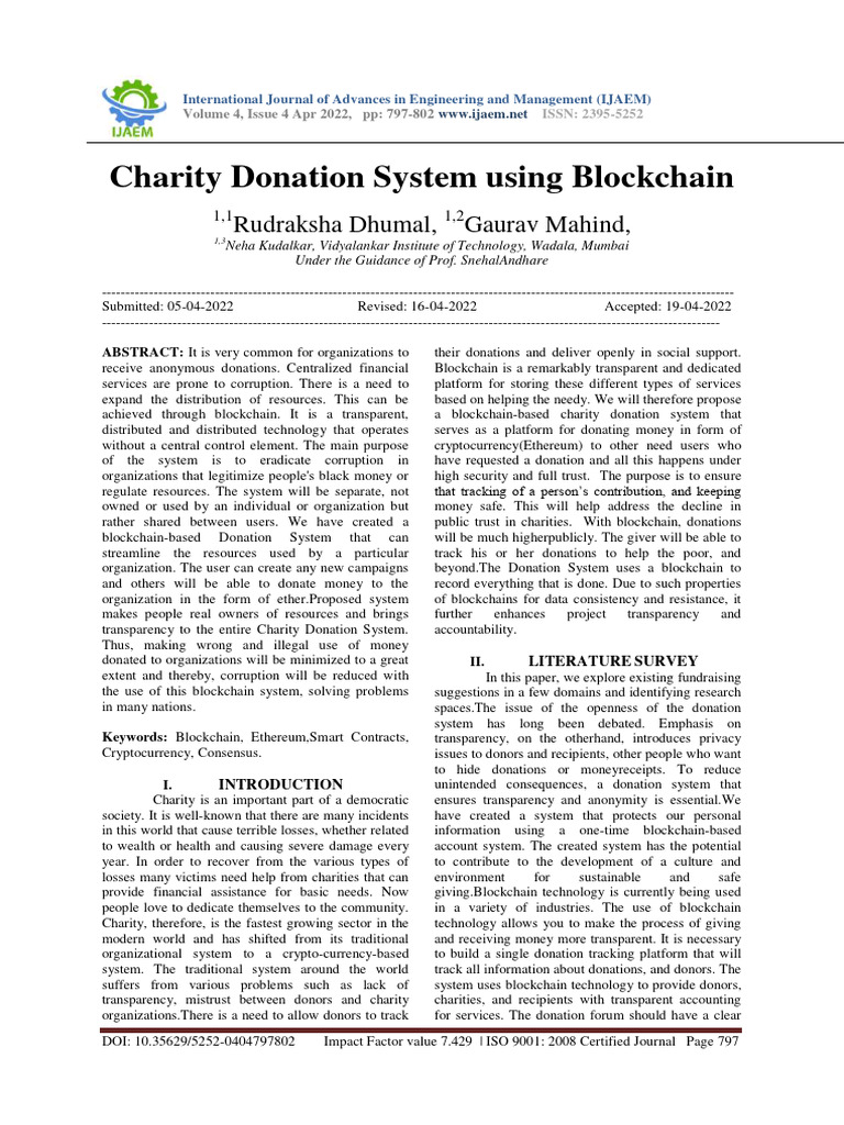 Charity Donation System Using Blockchain | PDF | Computer Science | Computing