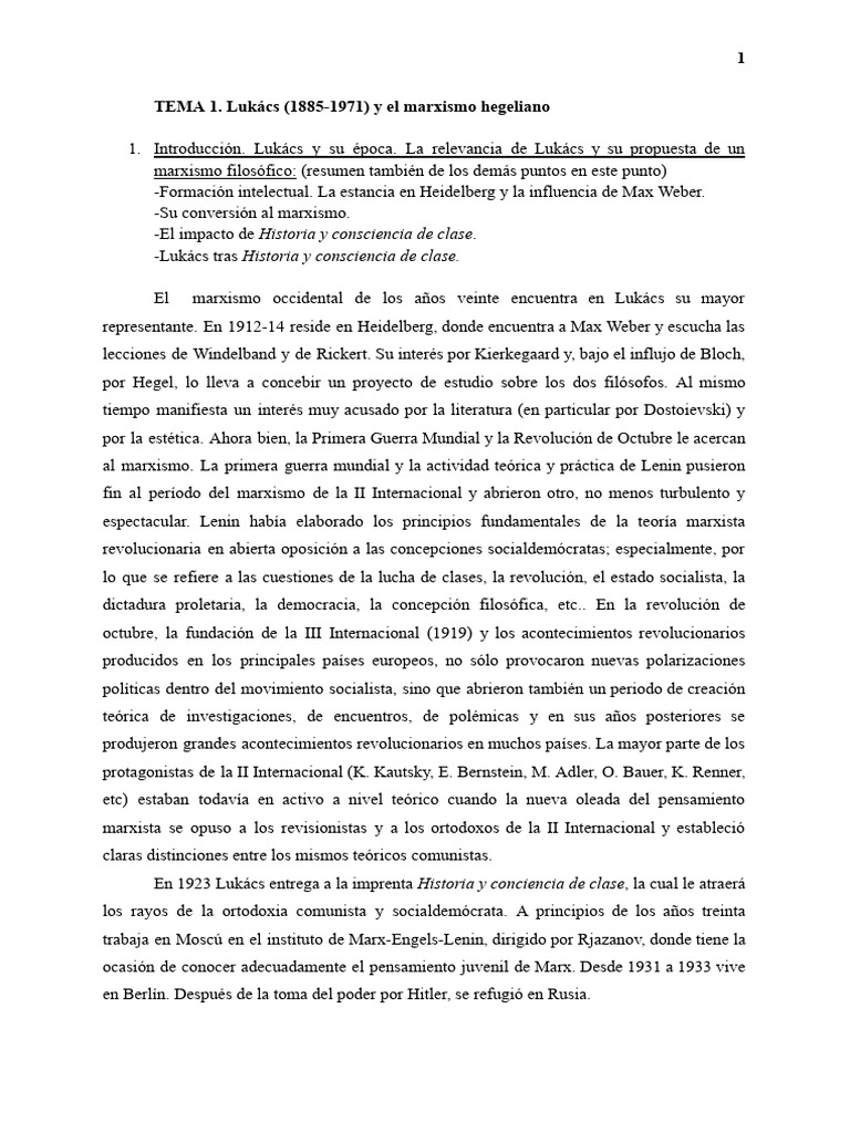 Tema 1 LukÃ¡cs y El Marxismo Hegeliano | PDF | marxismo | Dialéctico