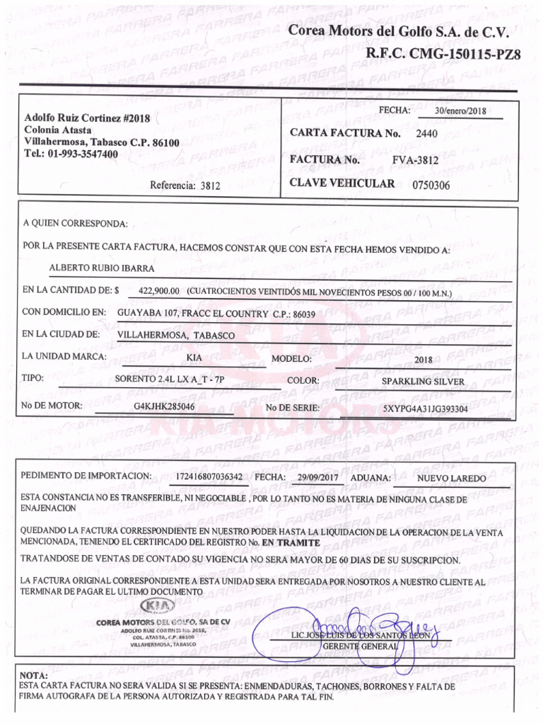 Carta Factura Untitled - KIA | PDF