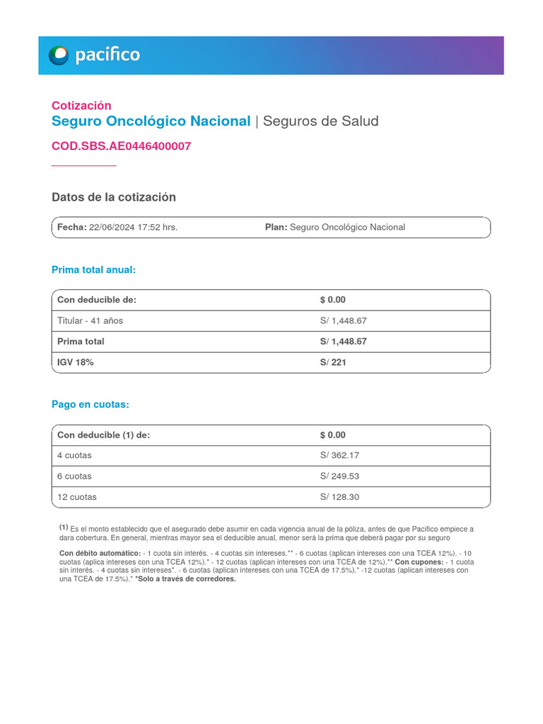 Cotizacion Salud 2024 06 22 17 52 07 | PDF | Oncología | Terapia