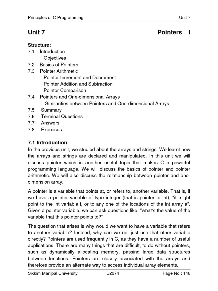 BIT104 SLM Library - SLM - Unit 07 | PDF | Pointer (Computer Programming) | Integer (Computer ...
